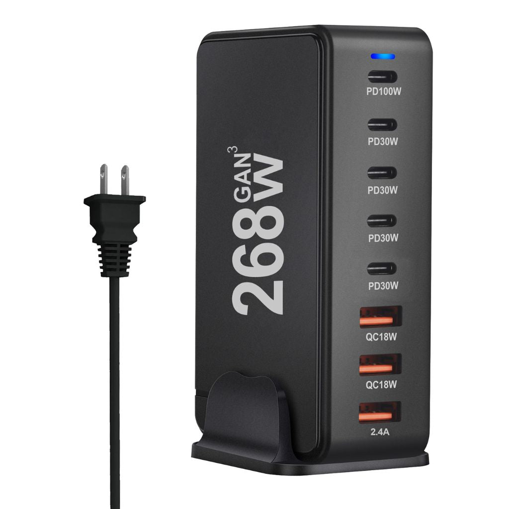 268W GaN 8-Port USB-C Charger, Ultimate Fast Charging for Multiple Devices