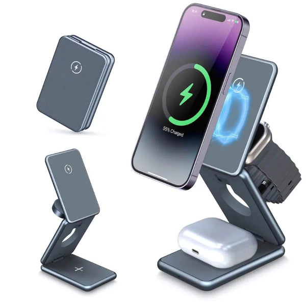 Portable 3-in-1 Wireless Charger | Sleek Foldable Design for Travel